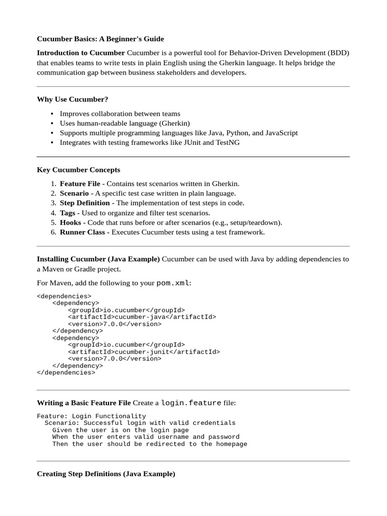 Cucumber Basics Pdf Information Technology Software