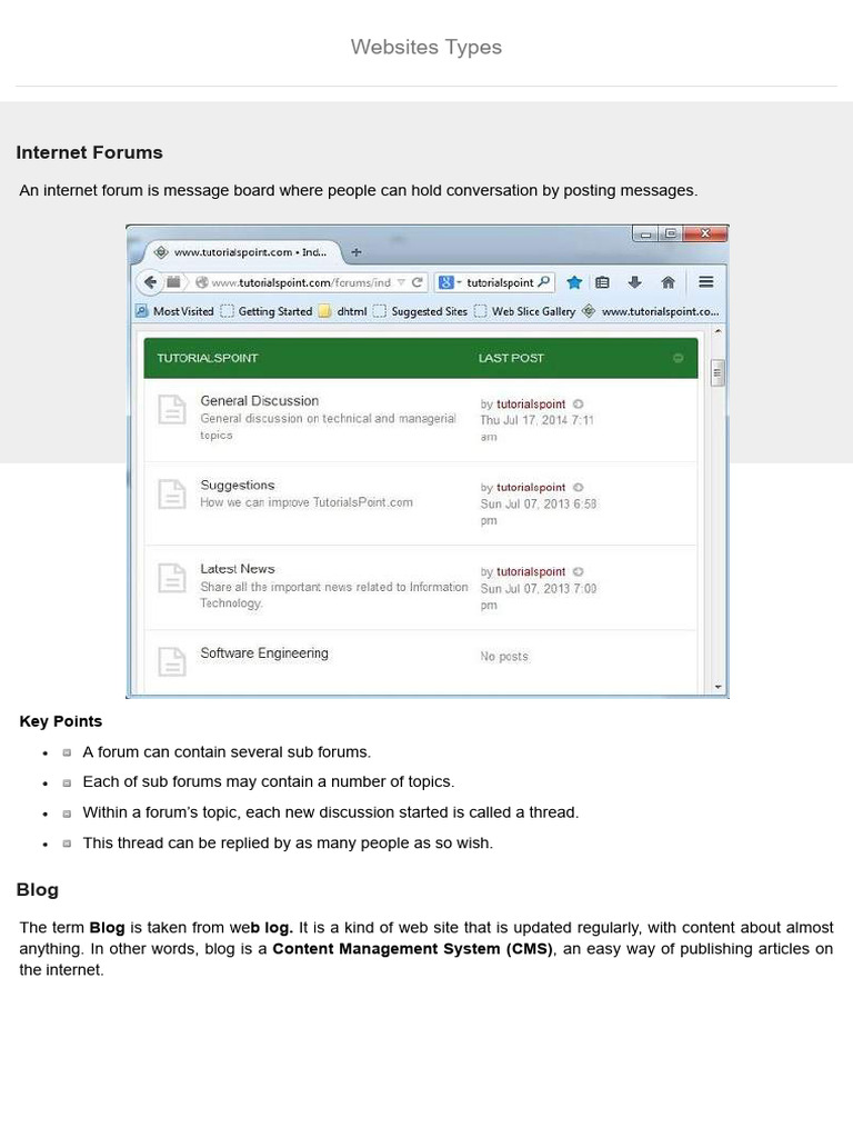 Websites Types - Tutorialspoint2 | PDF | Internet Forum | Blog