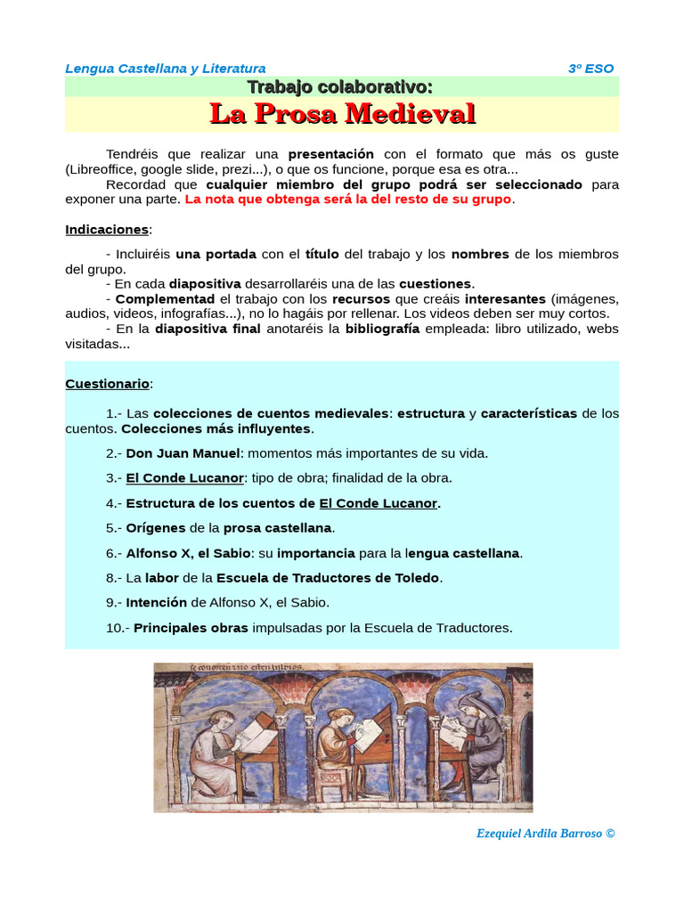 Prosa Medieval: Trabajo 3º ESO | PDF