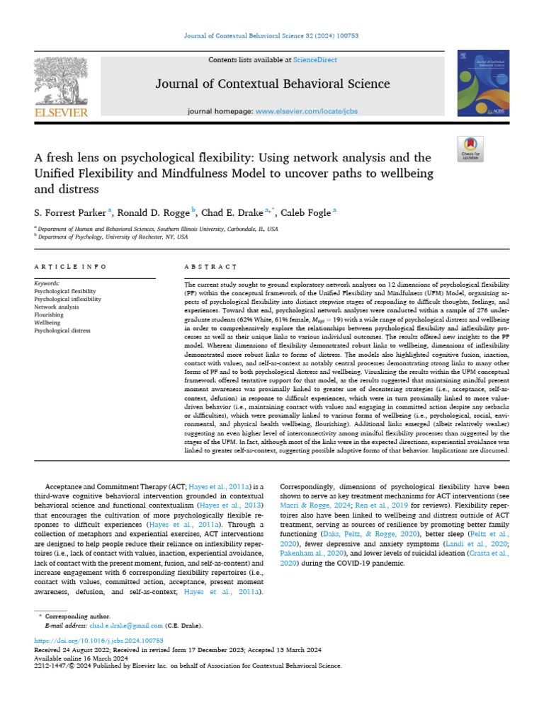 A Fresh Lens On Psychological Flexibility Using Network 2024 Journal of ...