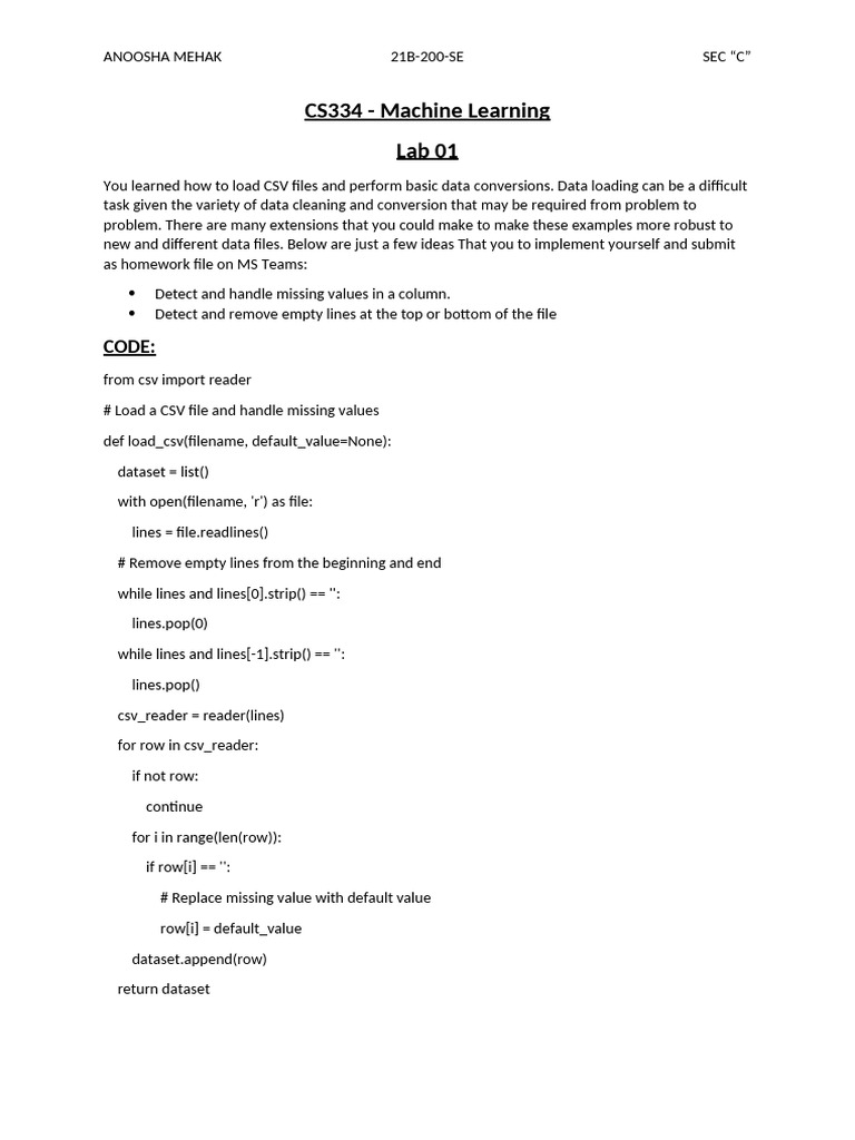 ANOOSHA_ML_LAB01 | PDF | Comma Separated Values | Data Management