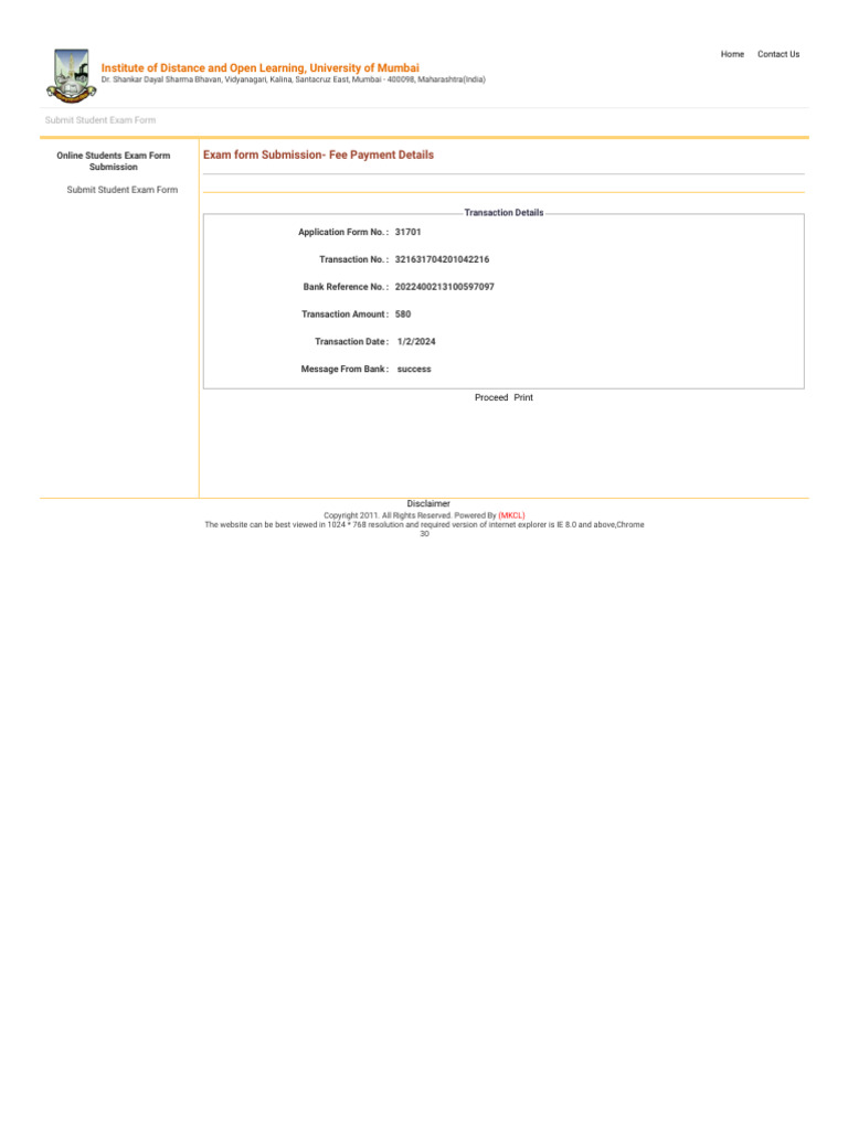 Institute of Distance and Open Learning, University of Mumbai Sem6th Atkt Payment Form | PDF