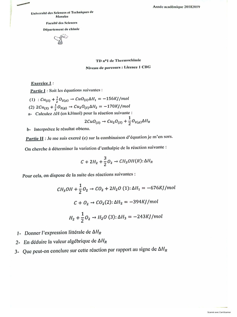 Corrigé Du TD Thermochimie l1cbg 2021-22-23 Kazé | PDF