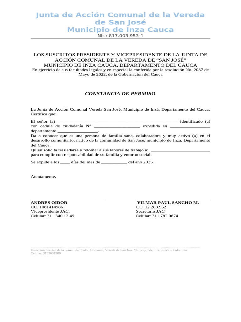 Constancia de Permiso de Trabajodocx | PDF