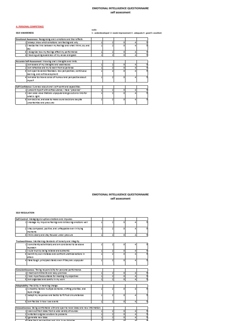 Emotional Intelligence Self-Assessment | Emotions | Self-Improvement
