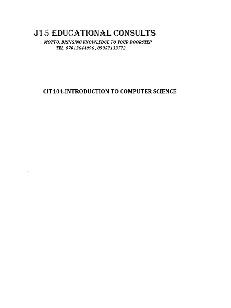 CIT104: Intro to Computer Science | PDF | Computer Program | Programming