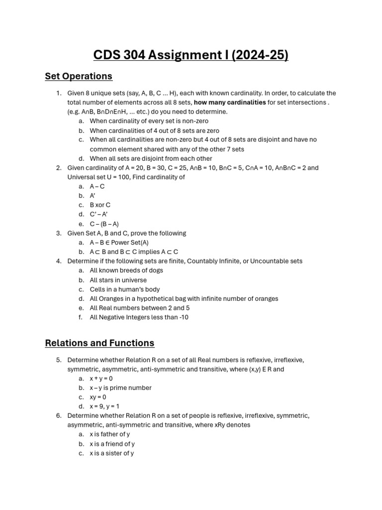 Set Operations and Logic Assignment | PDF | Logic | Mathematics