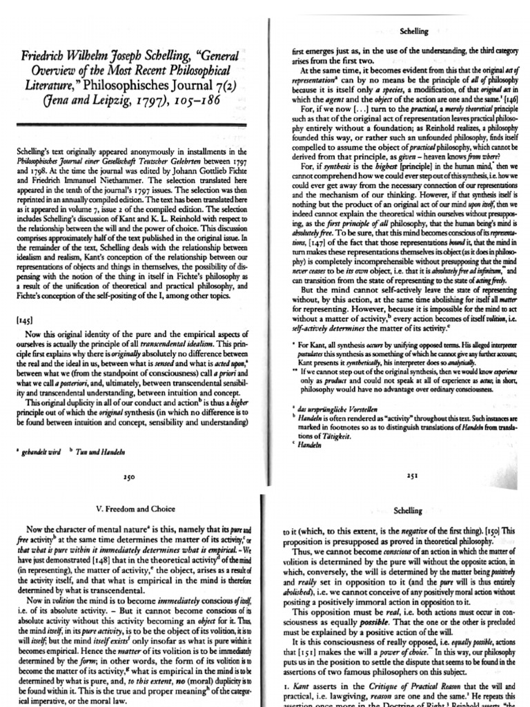 Schelling's 1797 Article On Freedom | PDF