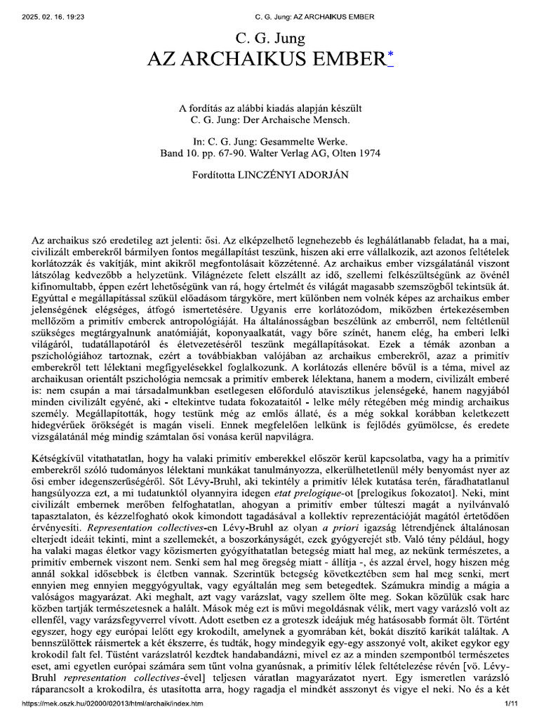 C. G. Jung - AZ ARCHAIKUS EMBER | PDF