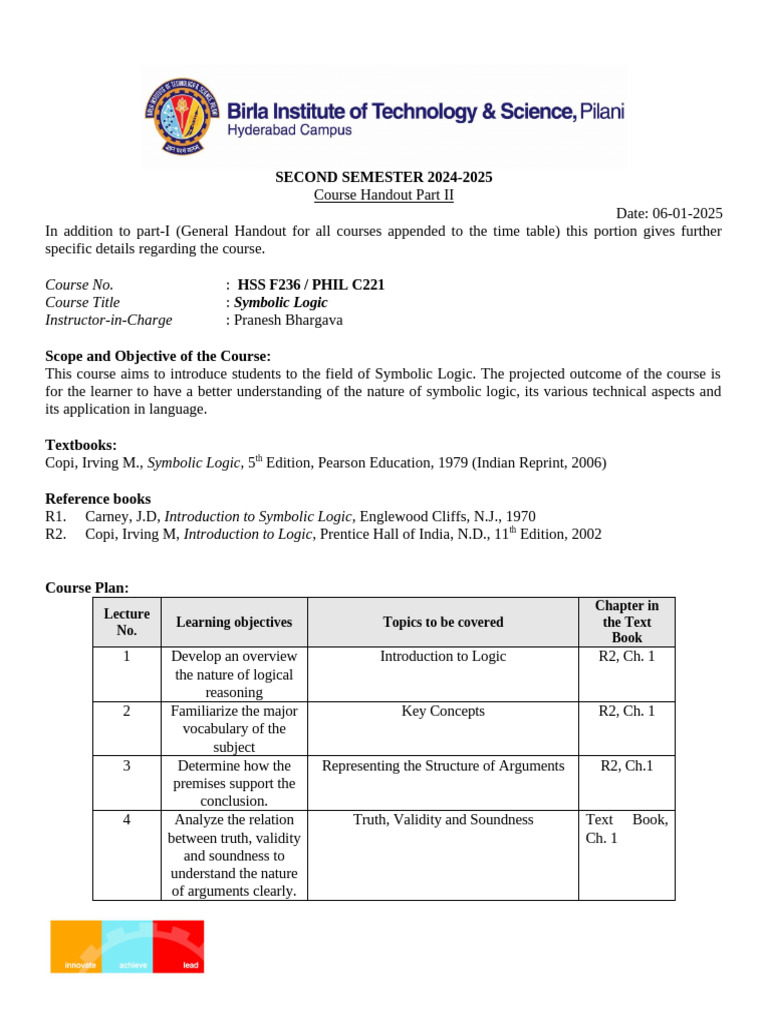 HSS F236 Symbolic Logic Handout | PDF | Logic | Argument
