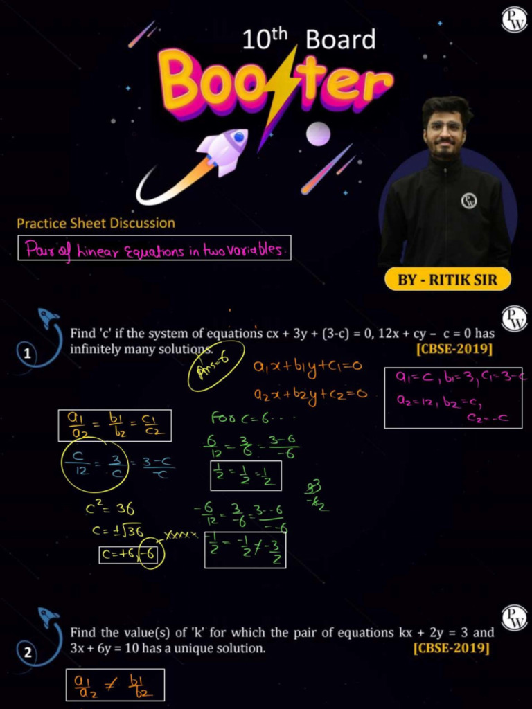 Maths 03 - Pair of Linear Equations in Two Variables - Practice Sheet ...