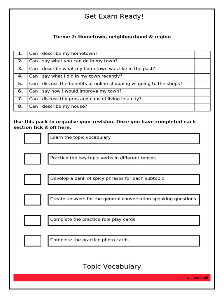 Get Exam Ready Checklist Hometown Neighbourhood and Region FR | PDF ...