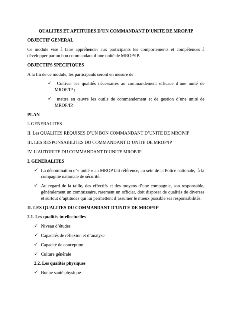 Qualités d'un Commandant MROP/IP | PDF