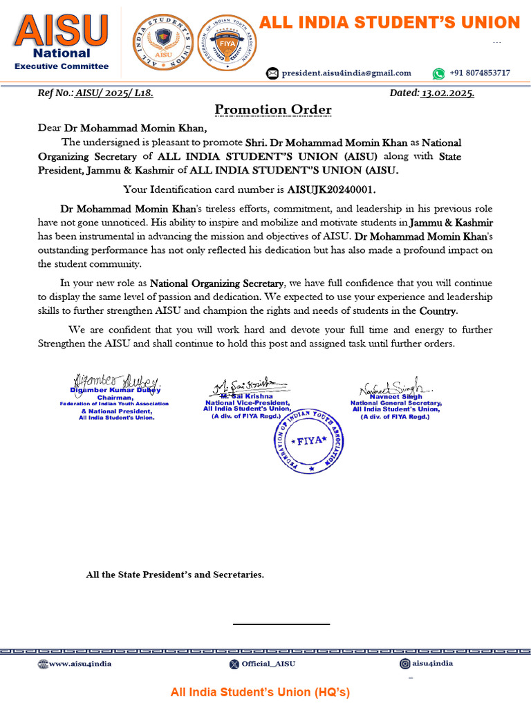 L18-2025 On Promotion Order To DR Mohammad Momin Khan | PDF