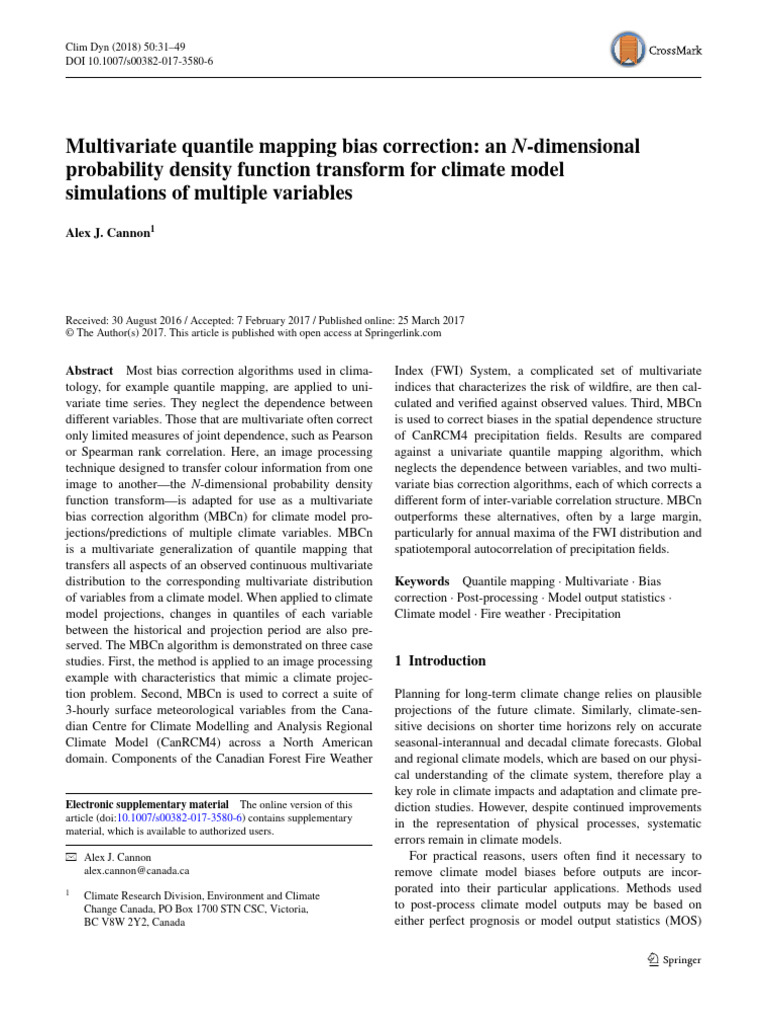 Multivariate Bias Correction for Climate Models | PDF | Quantile | Climate