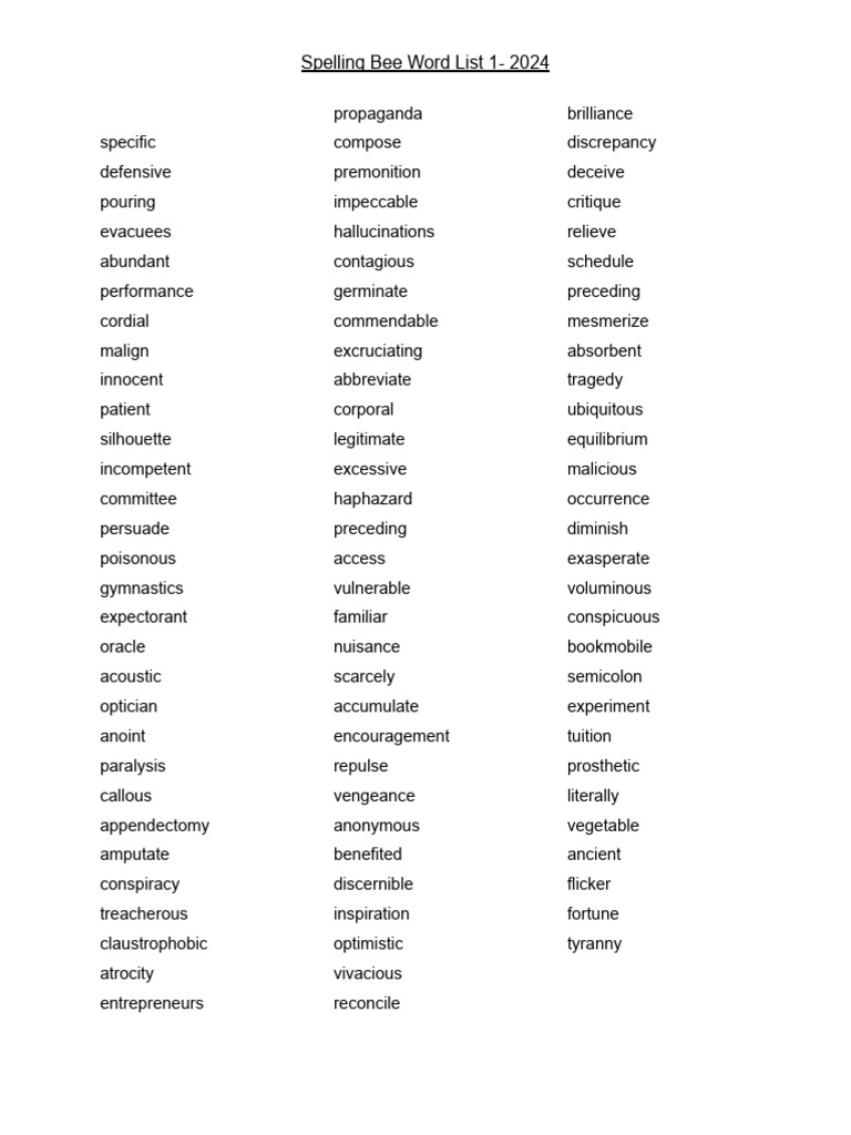 Spelling Bee Word List 2024 | PDF