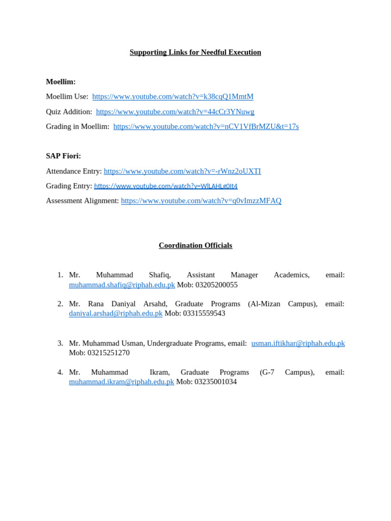 Tutorial Links & Coordination Officials | PDF