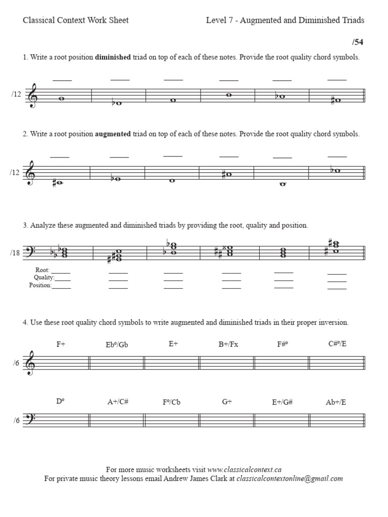 Level 7 Aug and Dim Triads Work Sheet | PDF