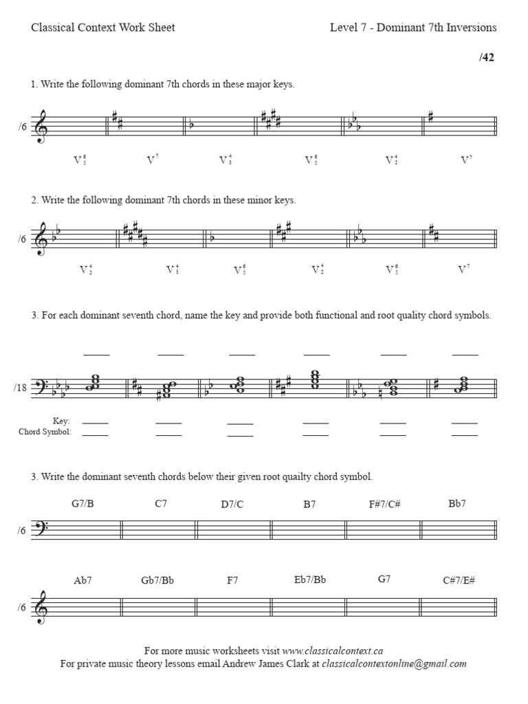 Level 7 V7 Inversions Work Sheet | PDF | Chord (Music) | Musical ...