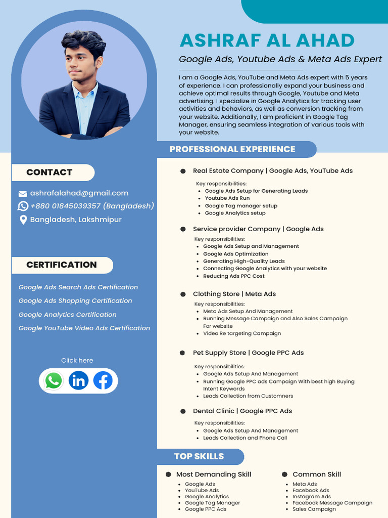 Ashraf Al Ahad: Google Ads, Youtube Ads & Meta Ads Expert | PDF | You Tube | Information Technology