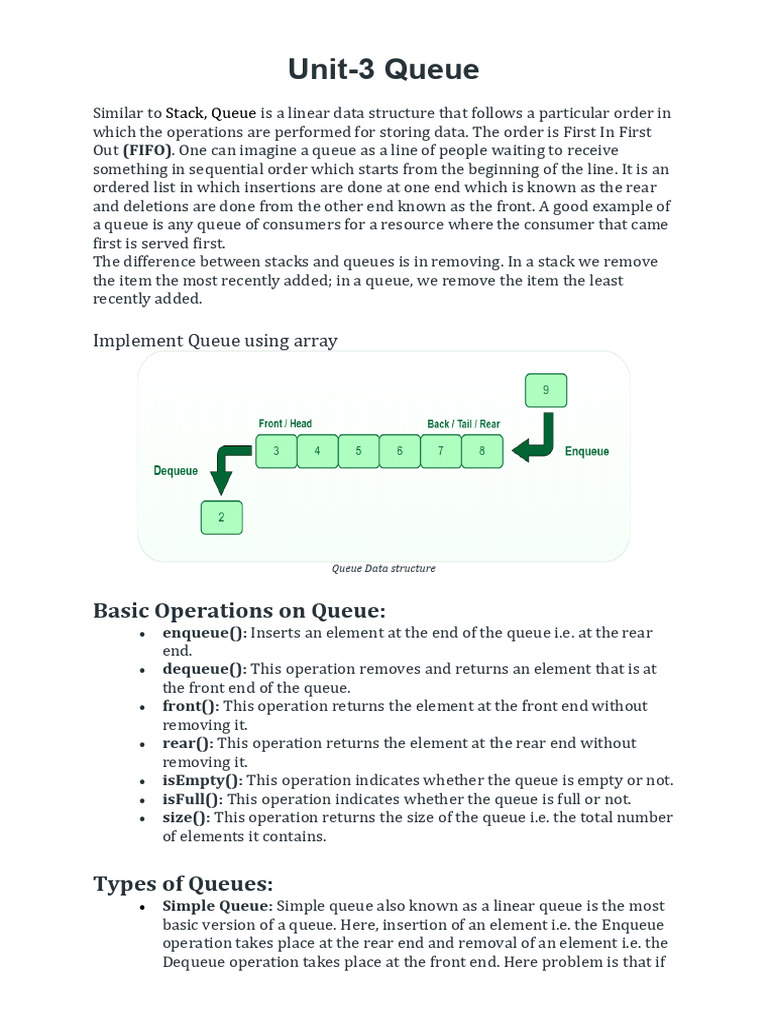 Data Structure Unit-3 | PDF | Queue (Abstract Data Type) | Algorithms ... Data Structure Unit-3 | PDF | Queue (Abstract Data Type) | Algorithms ...