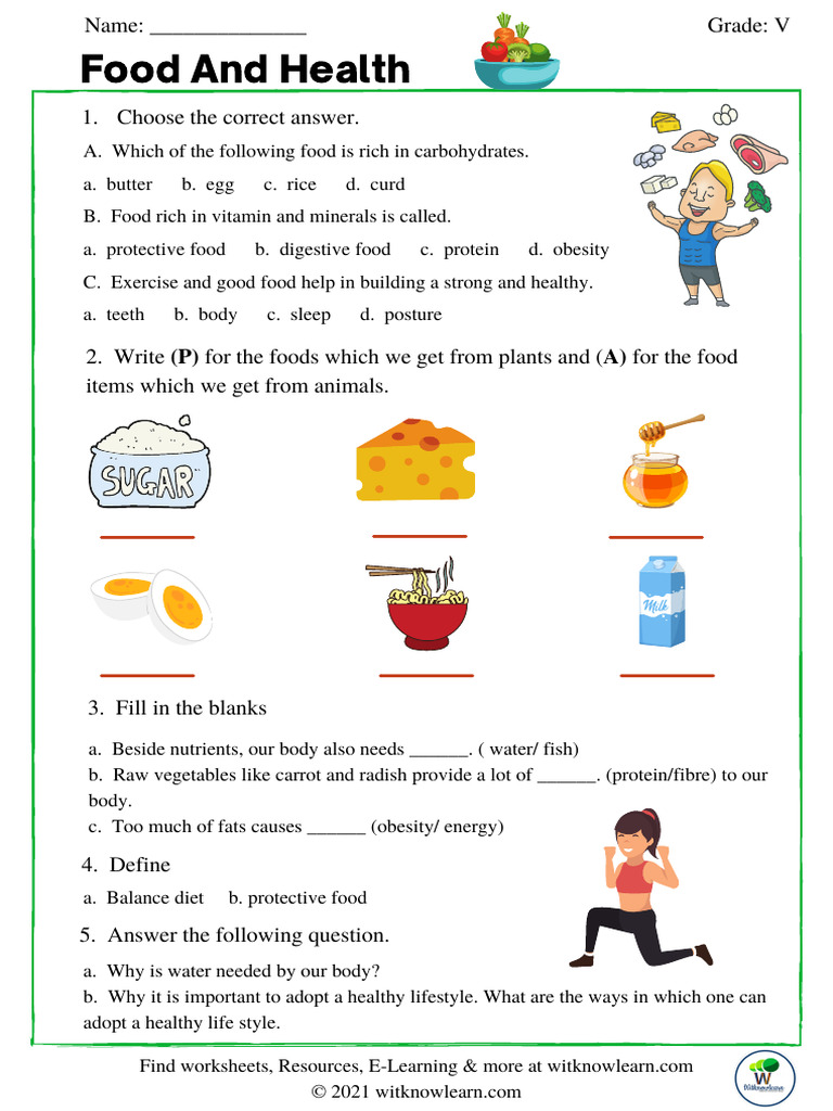 5th Grade Health Worksheets