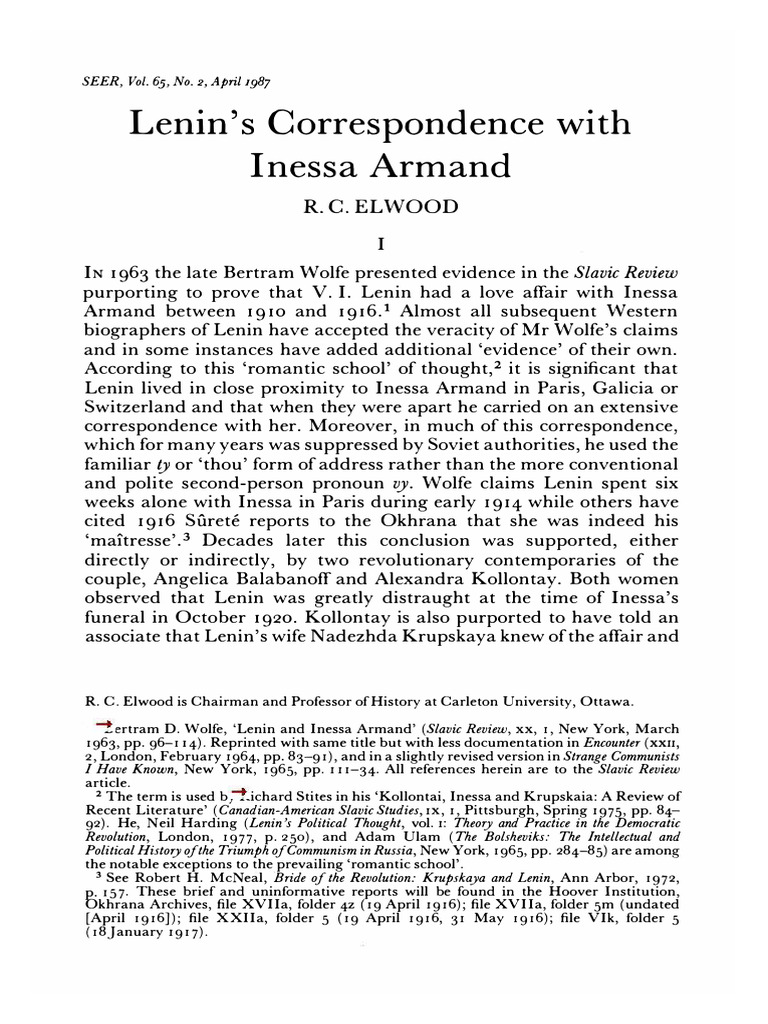 Lenin and Armand: Controversial Correspondence | PDF | Vladimir Lenin ...