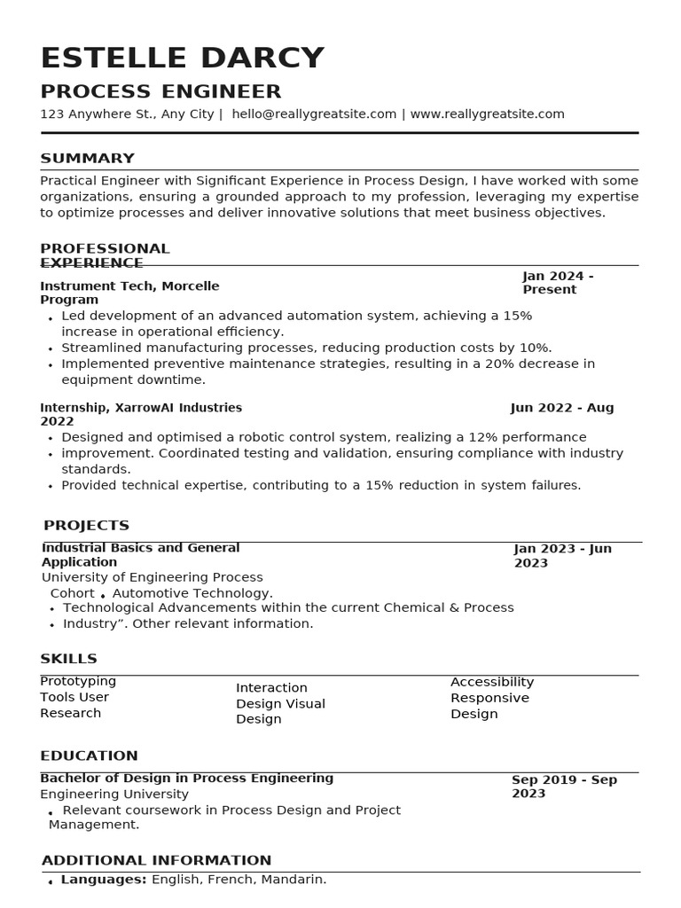 Estelle Darcy's Process Engineer Resume | PDF