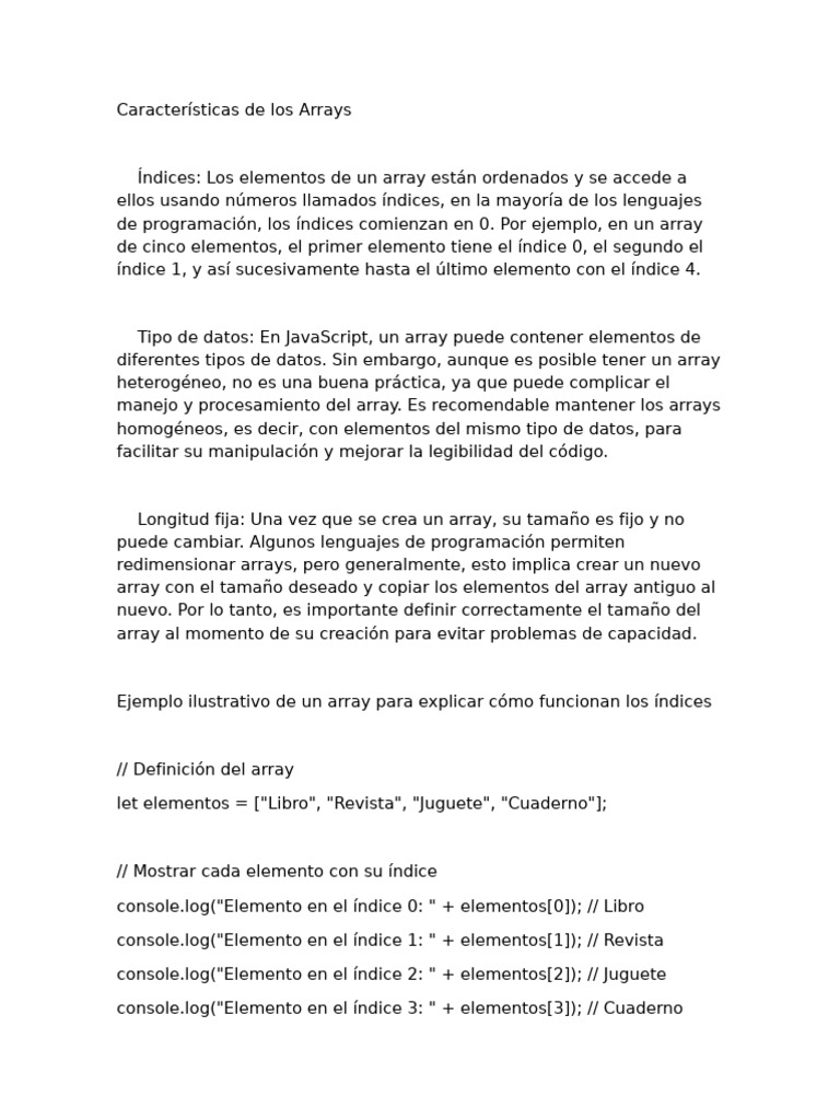 Características y Tipos de Arrays en JS | PDF | Script Java | Lenguaje de programación