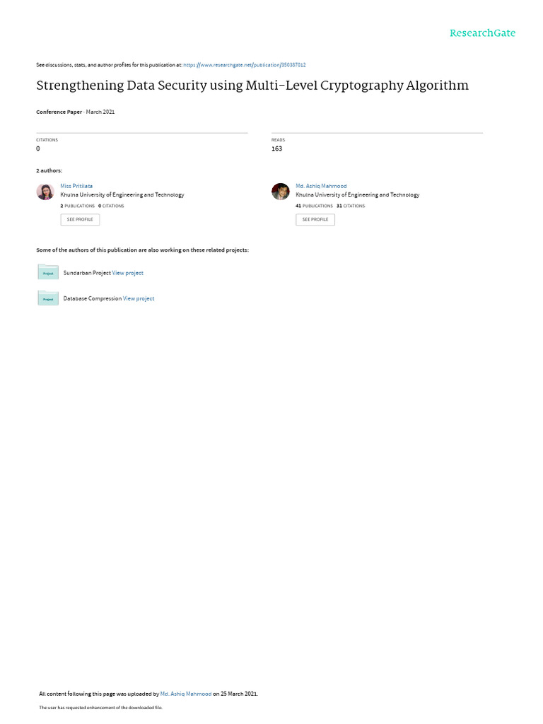 1strengthening Data Security Using Multi Level Cryptography Algorithm Pdf Cryptography
