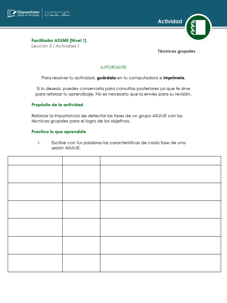 Técnicas grupales en el Programa ASUME | PDF | Aprendizaje | Cognición