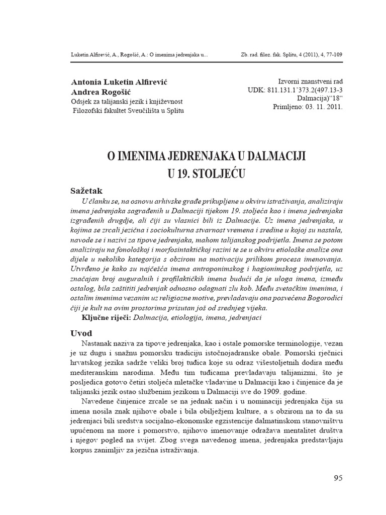 O imenima jedrenjaka u Dalmaciji u 19. stoljeću | PDF
