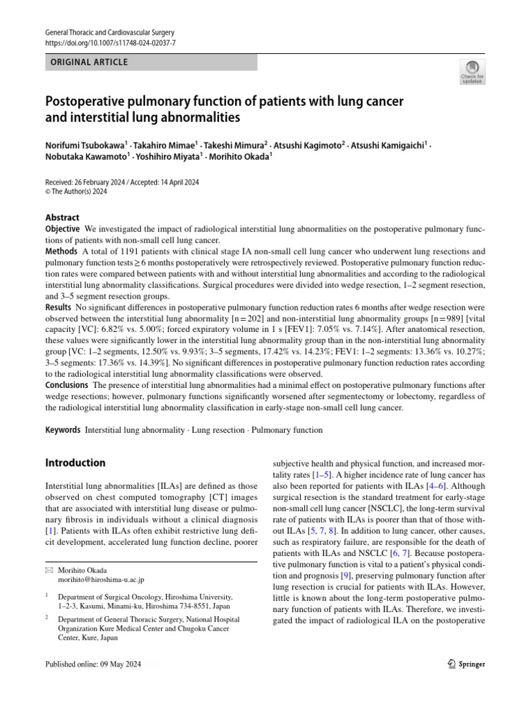 Postoperative Pulmonary Function of Patients With | PDF | Lung Cancer | Surgery