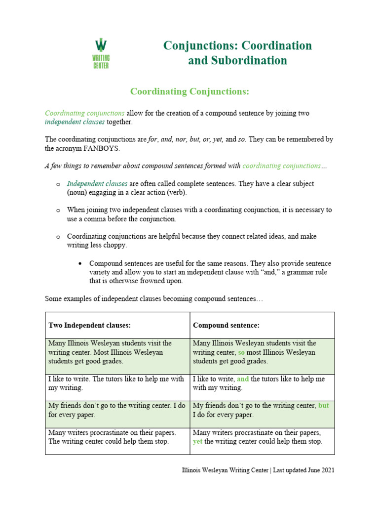 cord and subord conjunctions | PDF | Linguistics | English Grammar