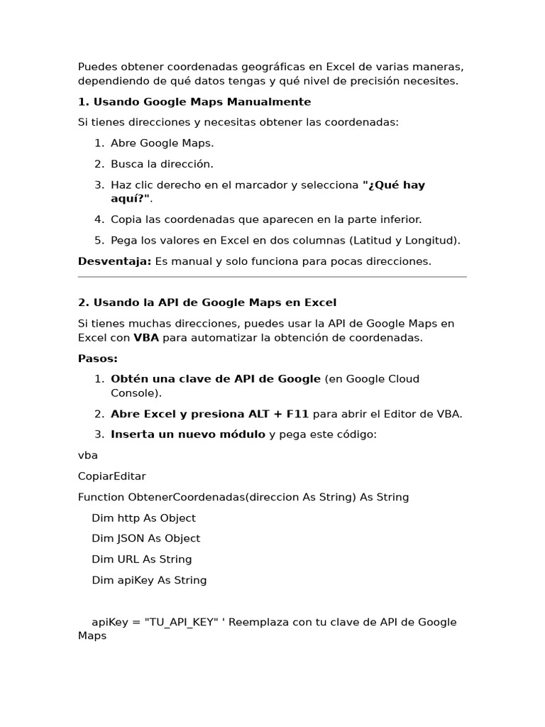 Coordenadas en Excel con Google Maps | PDF