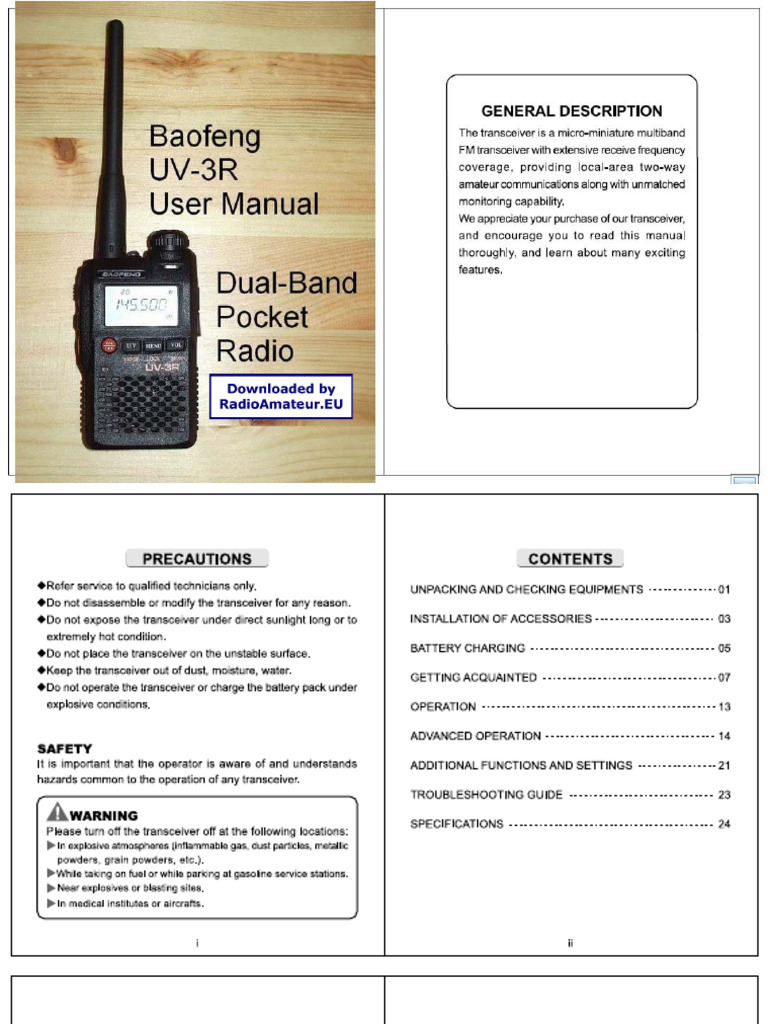 1478 Baofeng UV-3R User Manual | PDF
