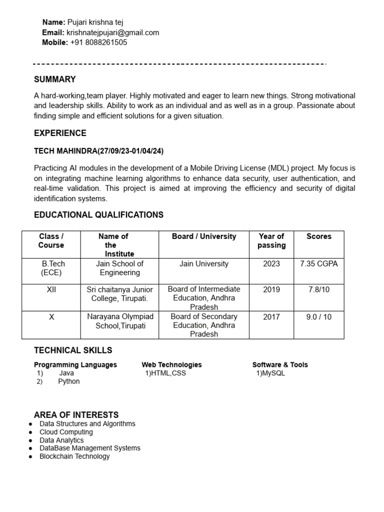 Krishna Tej Resume Upd (1) - 1 | PDF | Software Engineering | Computer Science