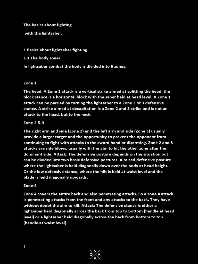 Lightsaber Combat Basics and Techniques | PDF | Sword | Melee Weapons