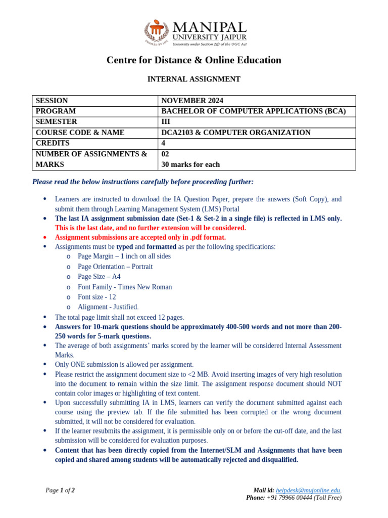 Assignment - DCA2103 - Set 1 & 2 - Sept2024 | PDF