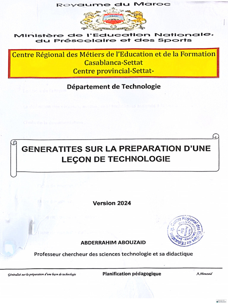 Preparation de Leçon Fiche D'une Sérance | PDF