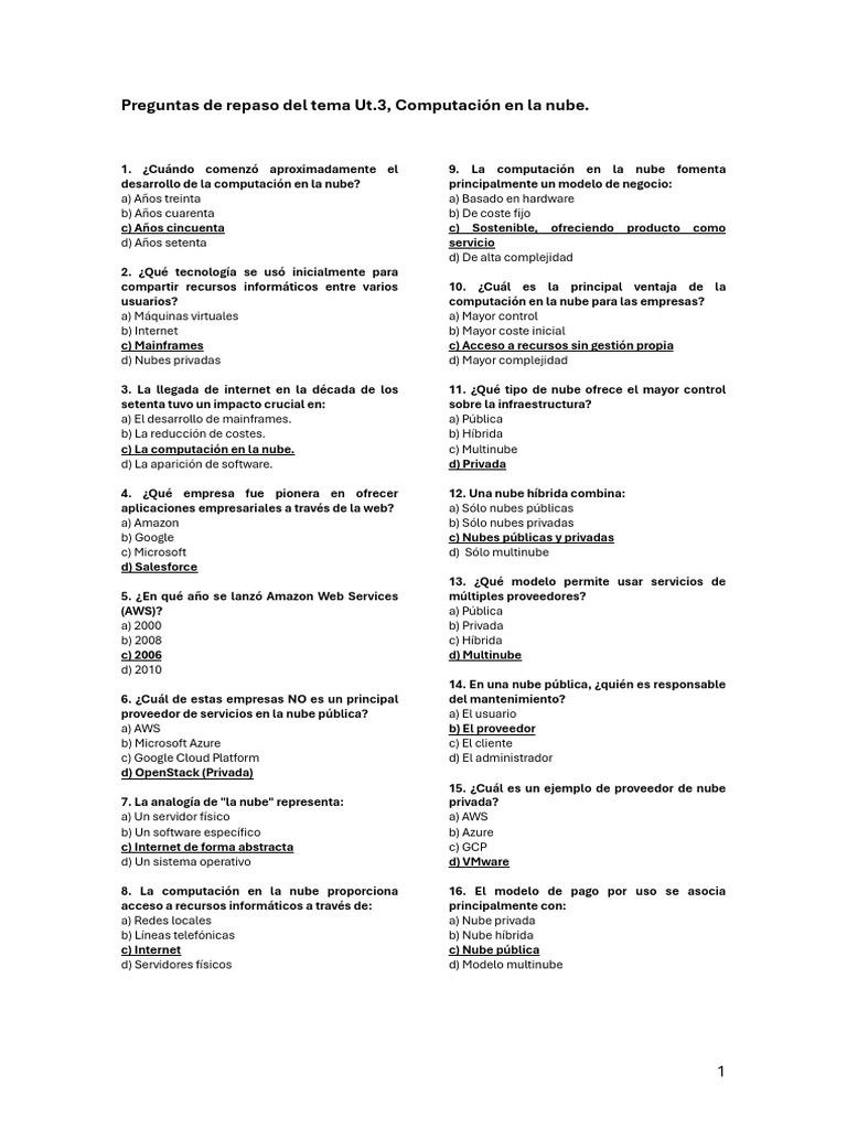 Preguntas de repaso del tema Ut | PDF | Computación en la nube | Software como servicio