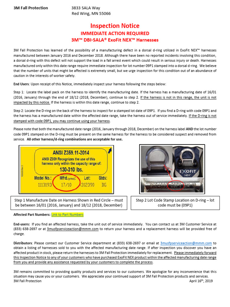 3M ExoFit NEX Inspection Notice April 16th 2019 - en - ES - USA | PDF