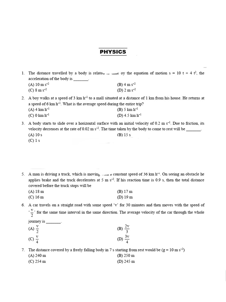 Physics Motion Worksheet AY-2024-25 | PDF | Speed | Acceleration