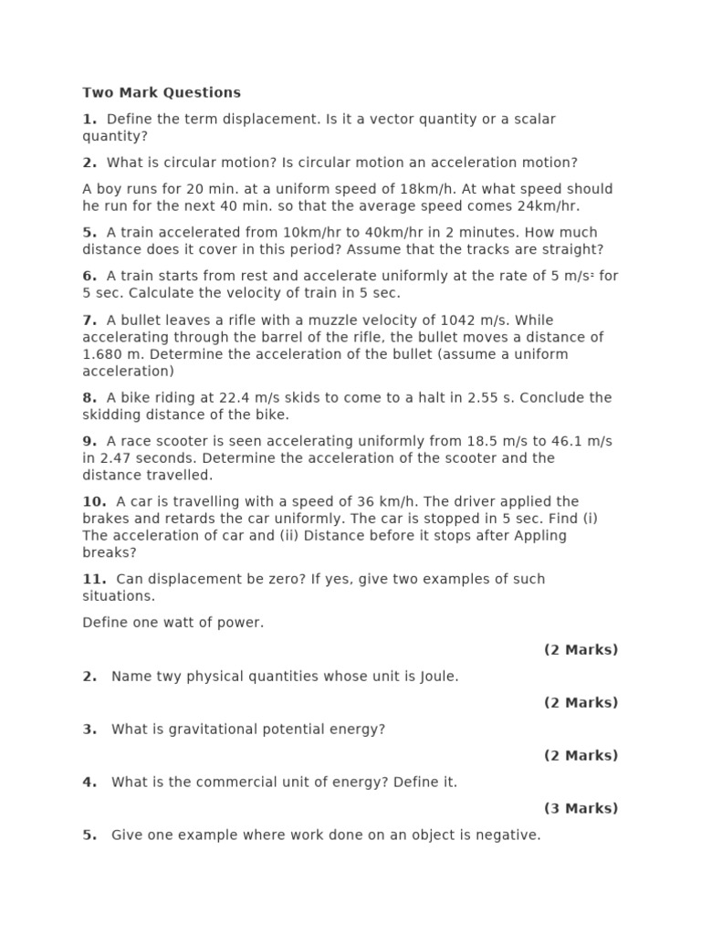 Physics Extra Question | PDF | Potential Energy | Mass