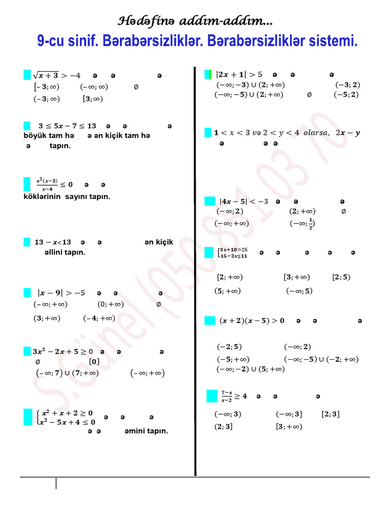 9-Cu Sinif Berabersizler. Berabersizlikler Sistemi. | PDF