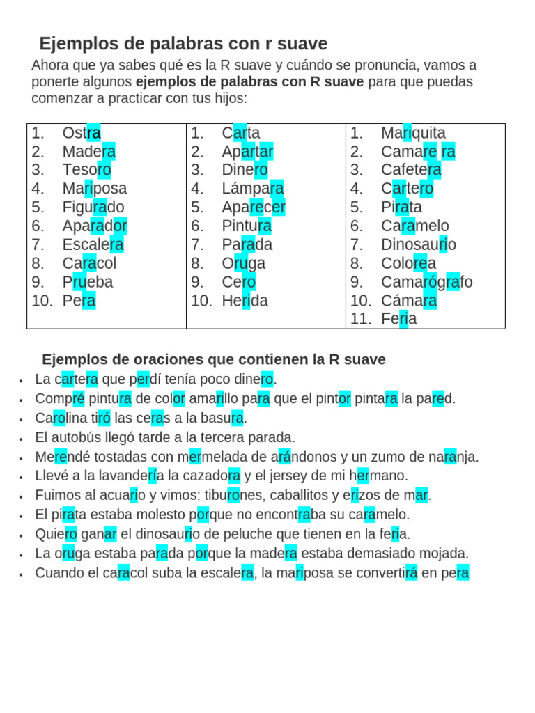 Ejemplos de R suave en palabras | PDF