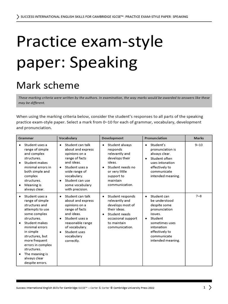 IGCSE Success 5th TR Practice Exam Speaking Ms | PDF | Vocabulary ...
