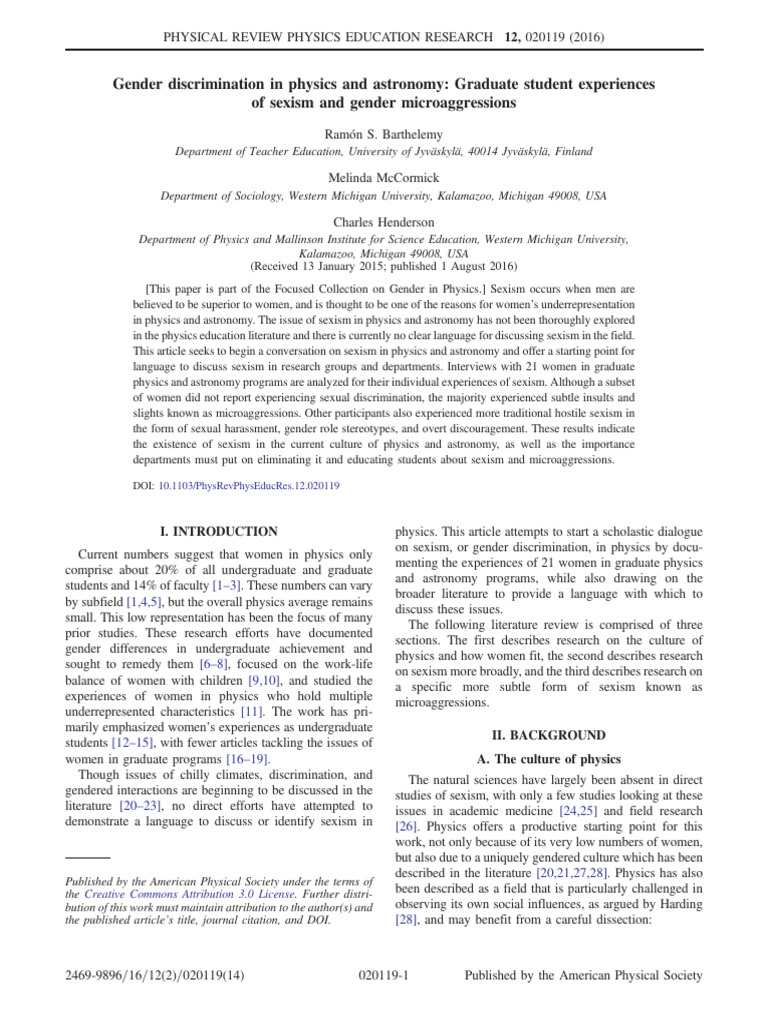 PhysRevPhysEducRes 12 020119 | PDF | Sexism | Premenstrual Syndrome