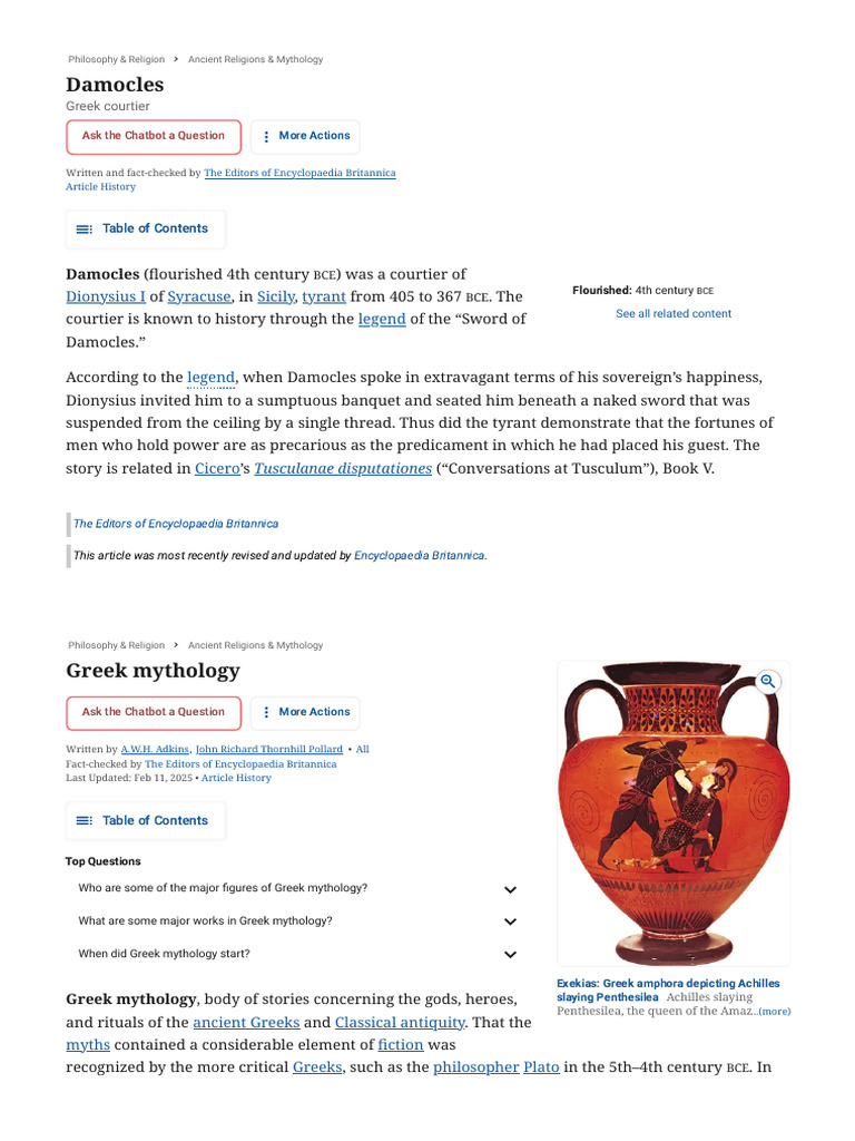 The Sword of Damocles Legend | PDF | Greek Mythology | Mycenaean Greece
