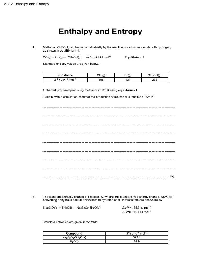 Standard Enthalpy of Hydrogen Sulfide | PDF | Chemical Equilibrium ...